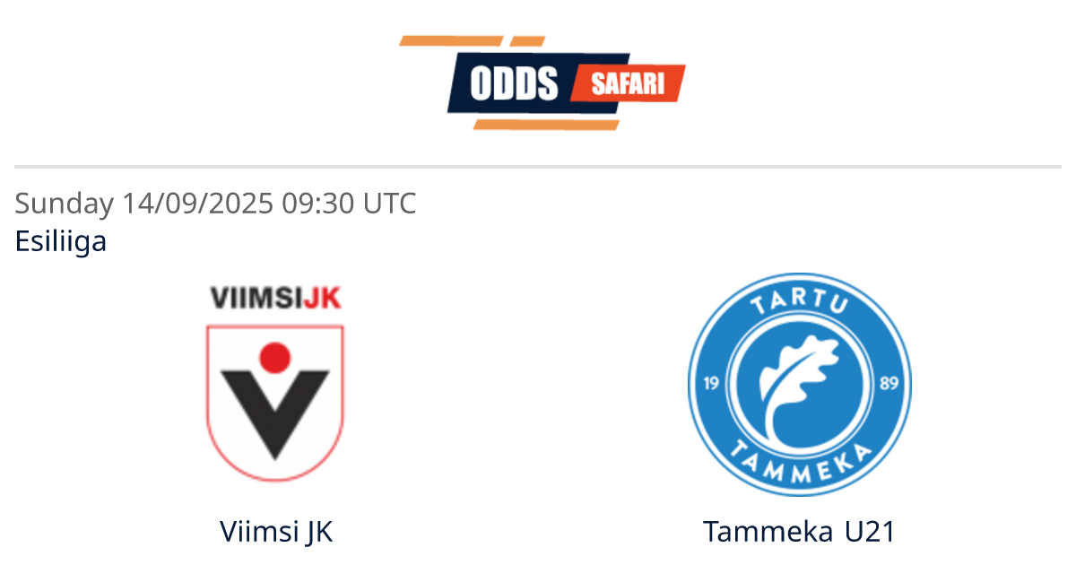 Odds comparison for Viimsi JK - Tammeka U21 / Esiliiga Soccer at 14/09 ...