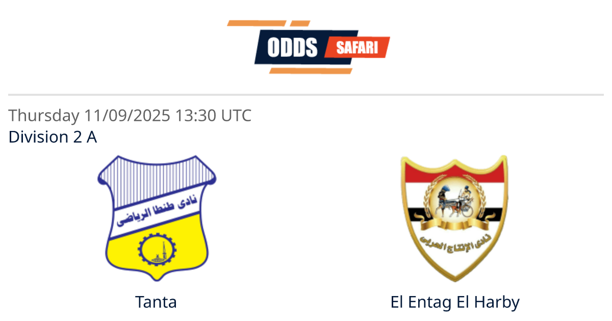 Odds comparison for Tanta - El Entag El Harby / Division 2 A Soccer at 11/09/25 | OddsSafari