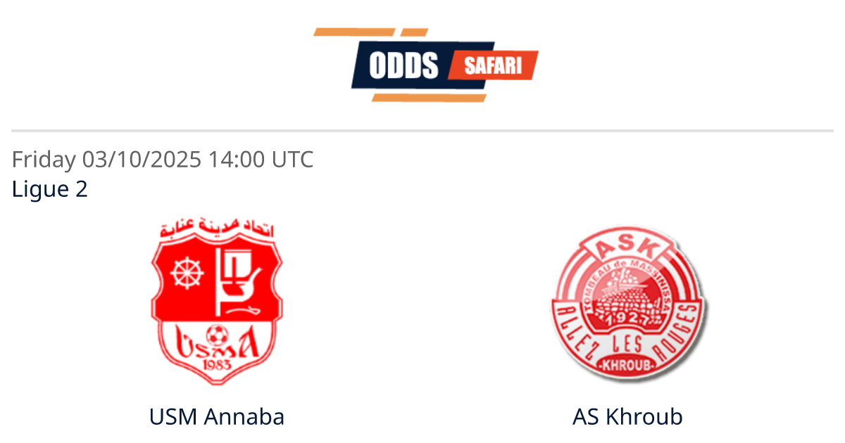 Odds comparison for USM Annaba - AS Khroub / Ligue 2 Soccer at 03/10/25 ...