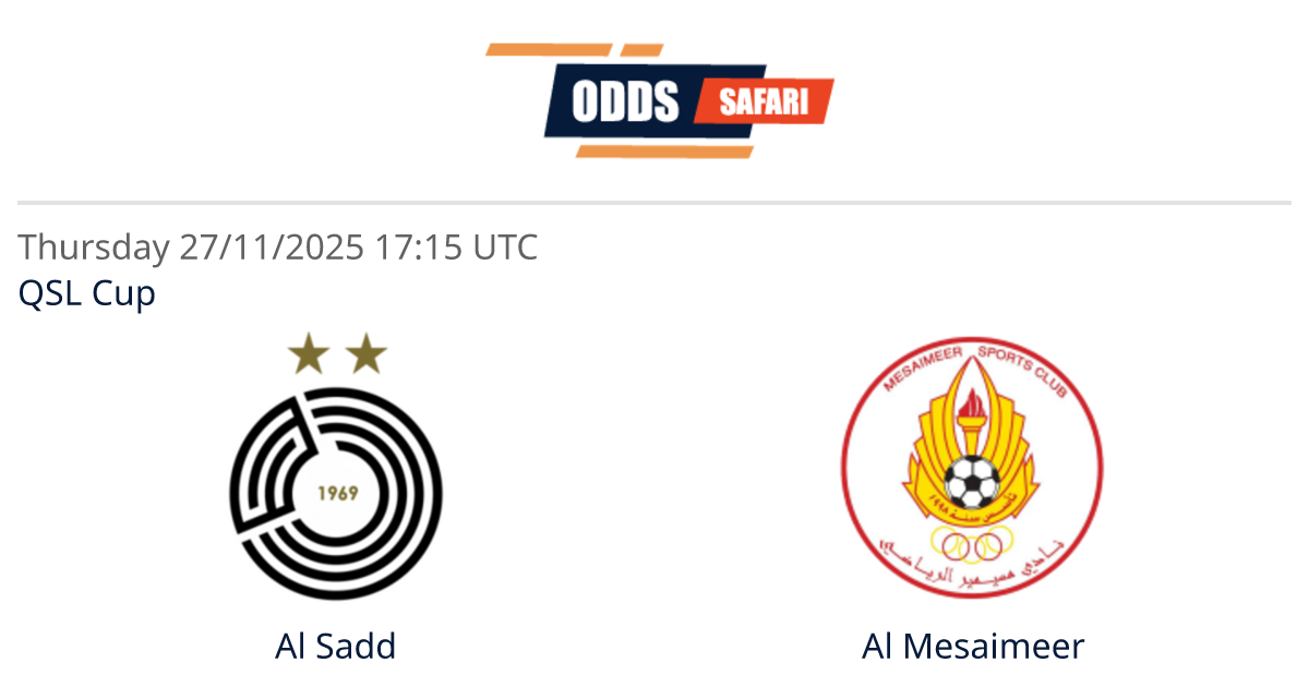 Odds comparison for Al Sadd - Al Mesaimeer / QSL Cup Soccer at 27/11/25 ...