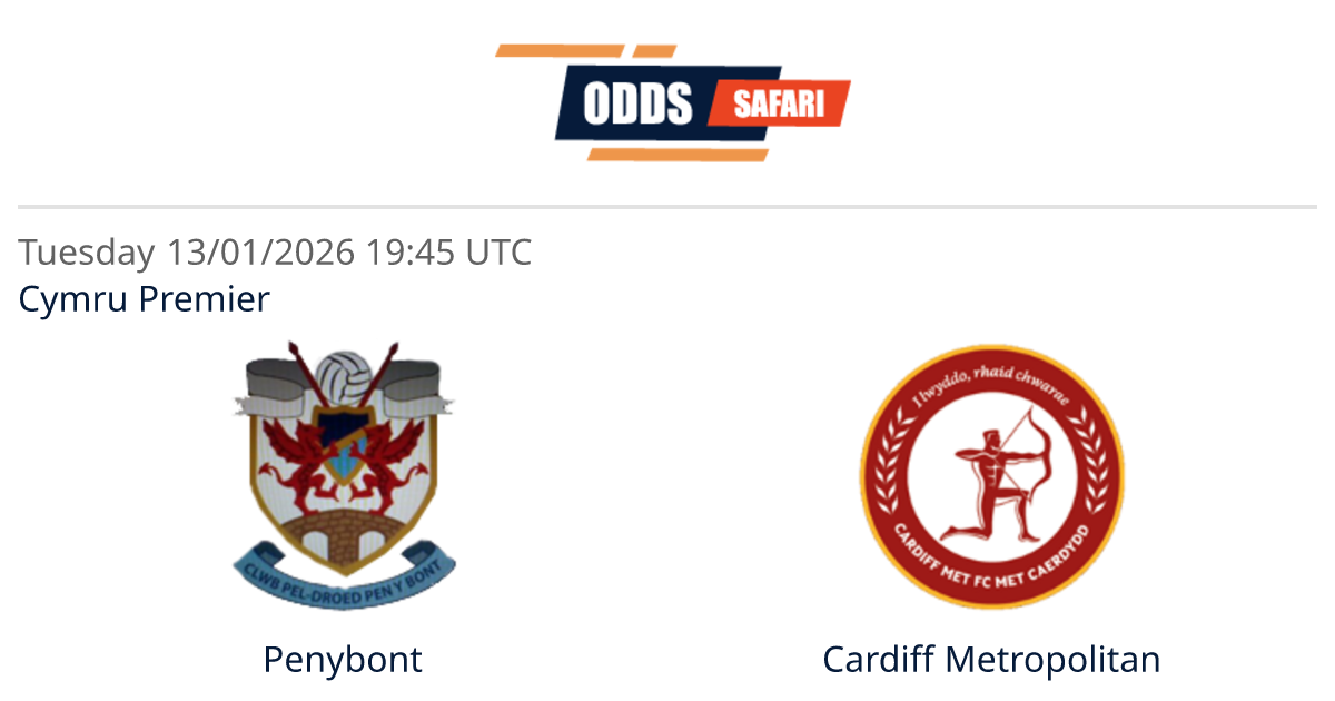 Odds comparison for Penybont - Cardiff Metropolitan / Cymru Premier ...