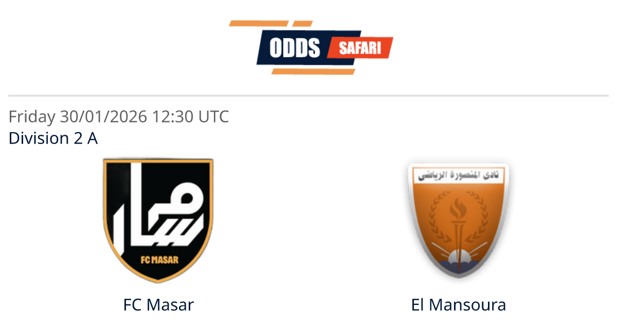 Odds comparison for FC Masar - El Mansoura / Division 2 A Soccer at 30 ...